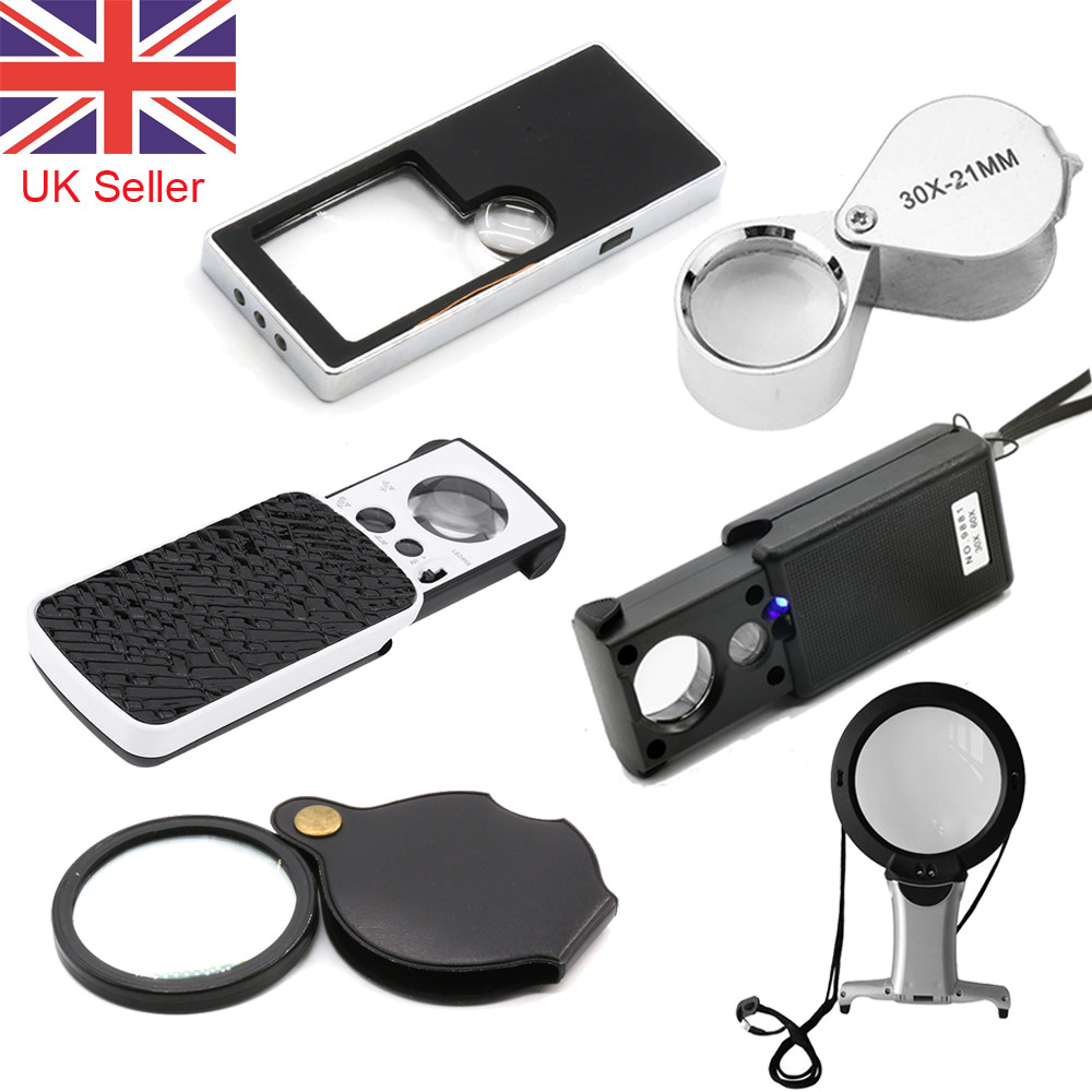 Pocket Magnifier Glass 3X5X 6X 10X 30X 60X 90X Jeweller LED Magnifying ...