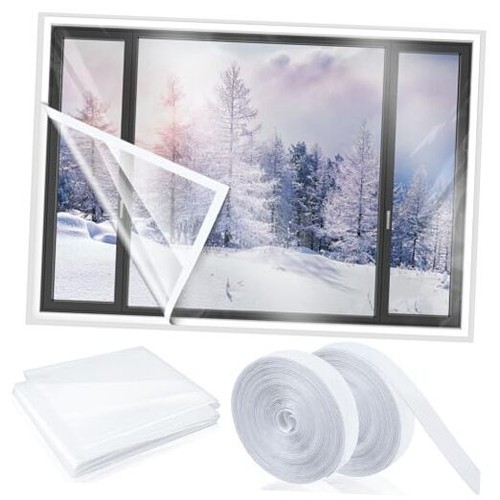 Window Insulation Kit Cuttable Transparent Film with Adhesive 75 x 79 ...
