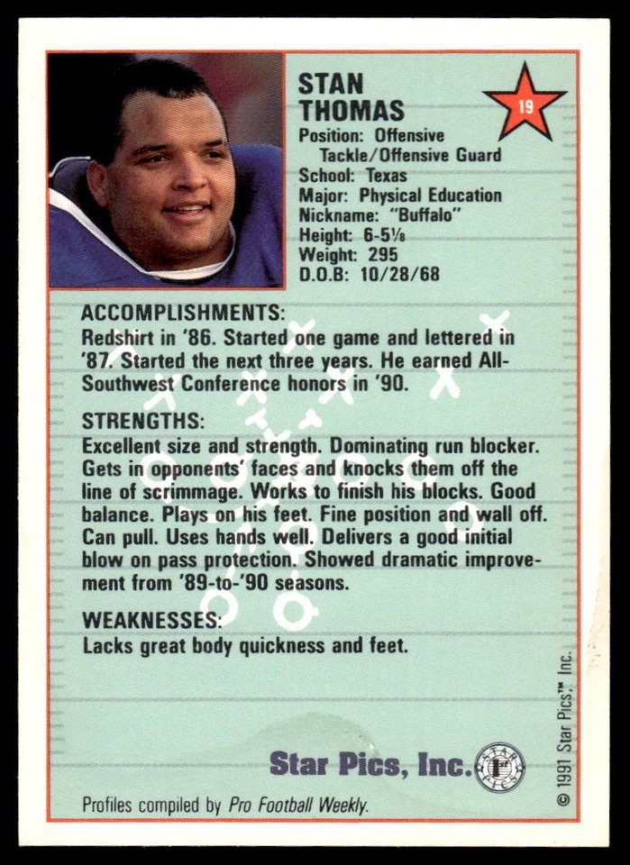 1991 Star Pics #19 Stan Thomas Near Mint or Better | eBay