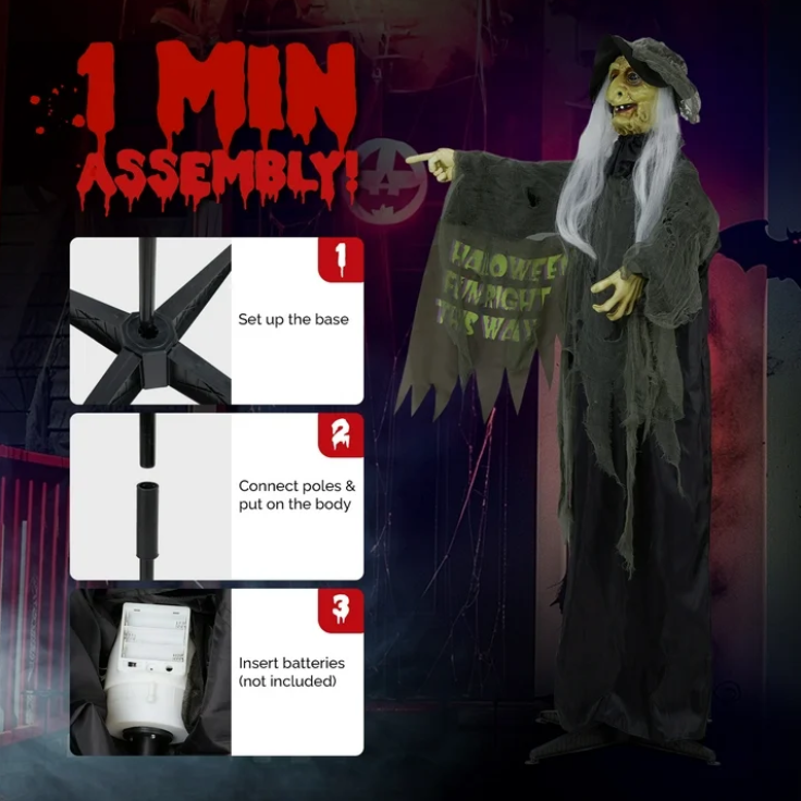 Halloween 6FT Scray Witch Animatronic Vibration Voice Control Standing ...