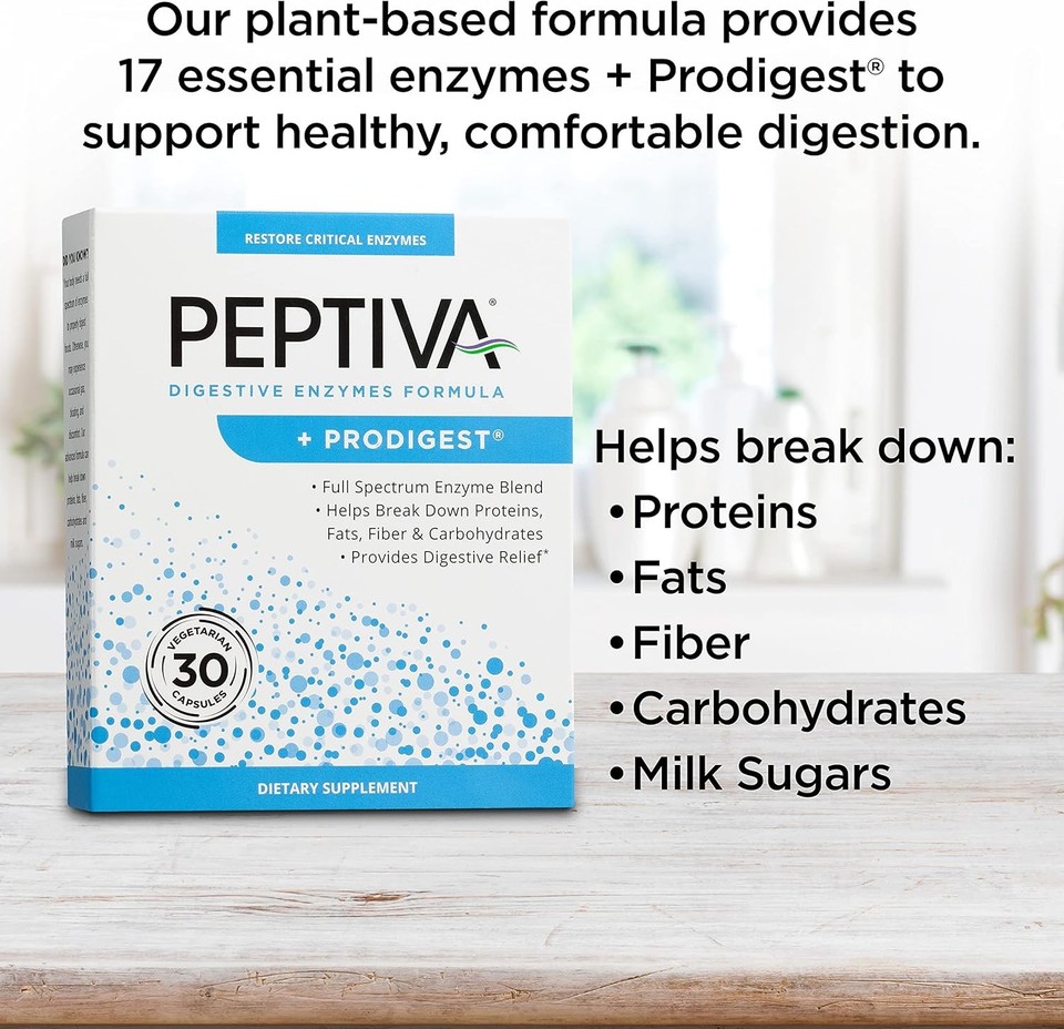 Peptiva Digestive Enzyme Supplement + ProDigest - Helps 30 Count (Pack ...