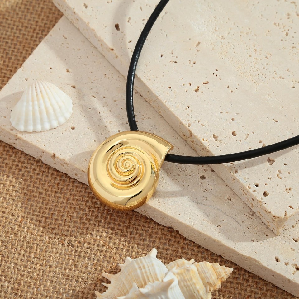 Gold Spiral Conch Shell Necklace for Women Trendy Statement Boho Black ...