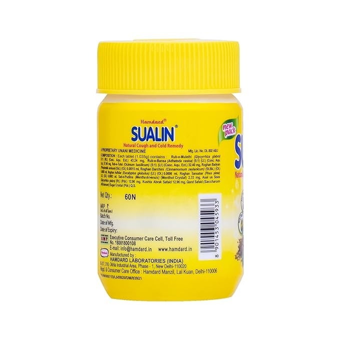 Hamdard SUALIN Tablets (60tab) Herbal Cough & Cold Relief, Sore Throat ...