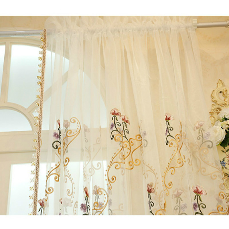 Modern Floral Embroidery Net Curtains Fabric Lace Tulle Sheer Panel ...