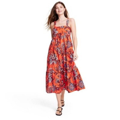RHODE x Target Women's Large Leafy Floral Print Tiered Midi Dress ...