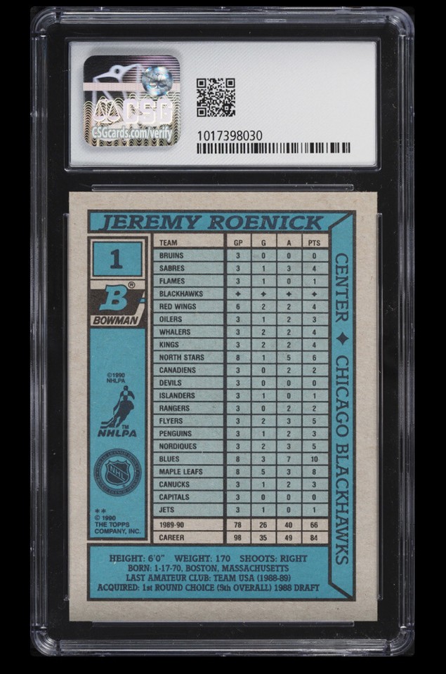 1990-91 Bowman #1 Jeremy Roenick Rookie RC CSG 9 MINT Blackhawks | eBay