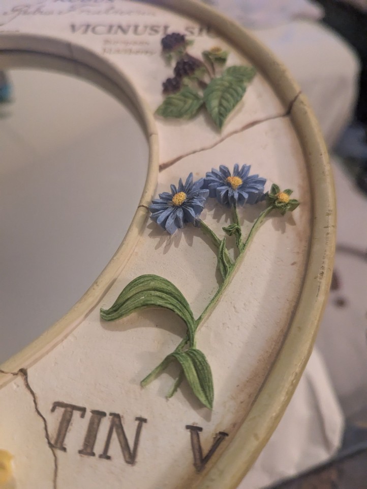 Vintage 90's Decorative Floral Mediterranean Inspired Round Mirror Wall ...