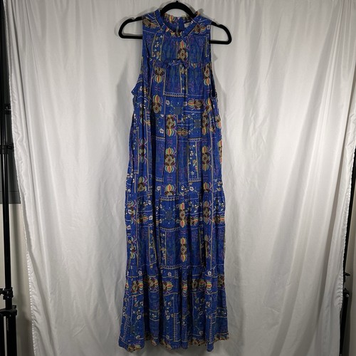 NWOT Entro Maxi Dress Women's Large Blue Floral Print Sleeveless Cotton ...