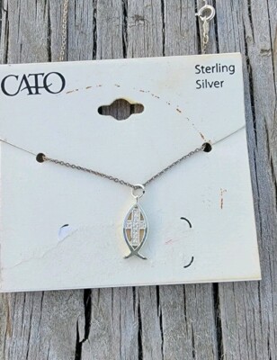 Sterling Silver Jesus Fish Chain And Pendant .925 Cato Religous Cross ...