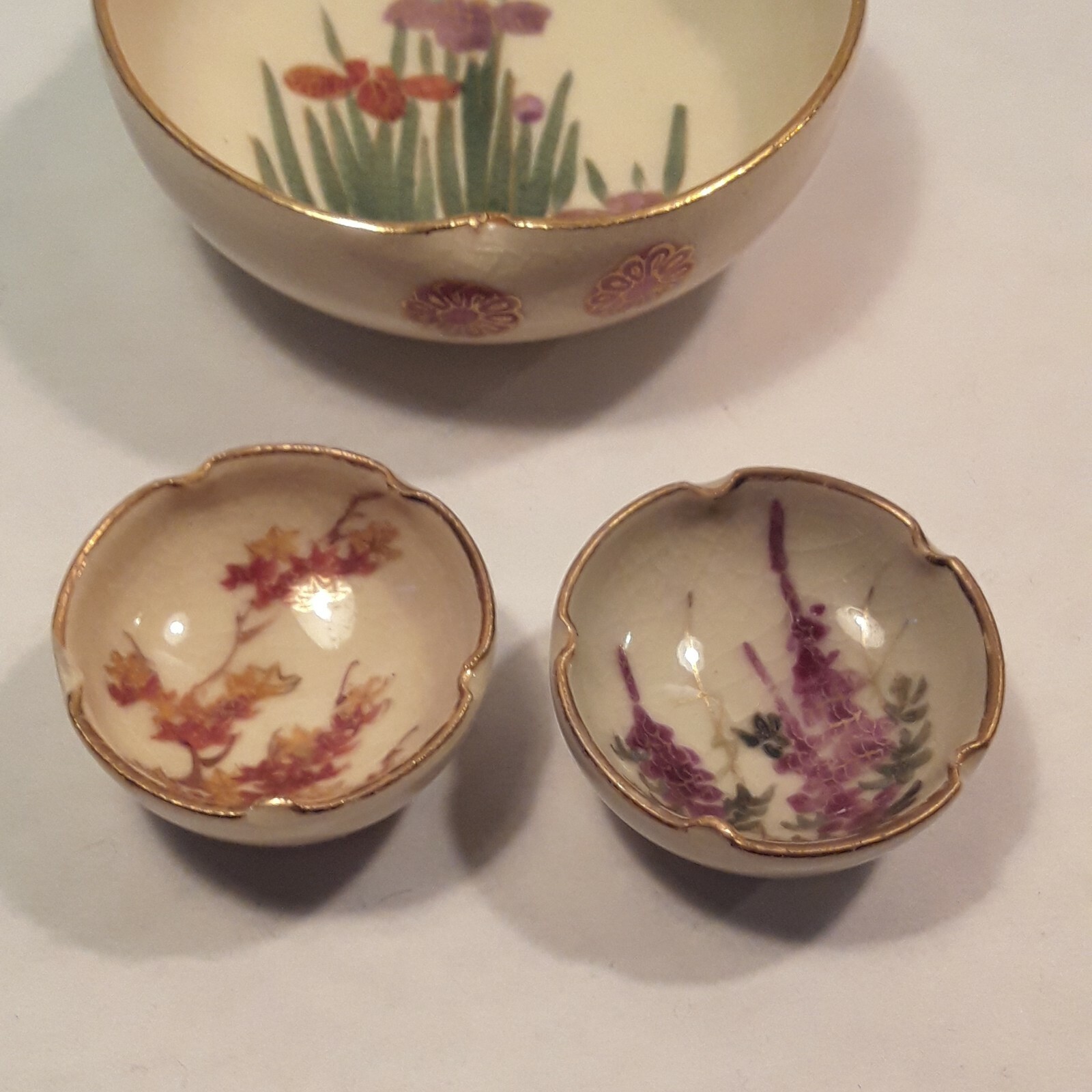 Lot of 3 Antique Japanese Satsuma Salt Cellar Bowls Signed Kazan ...