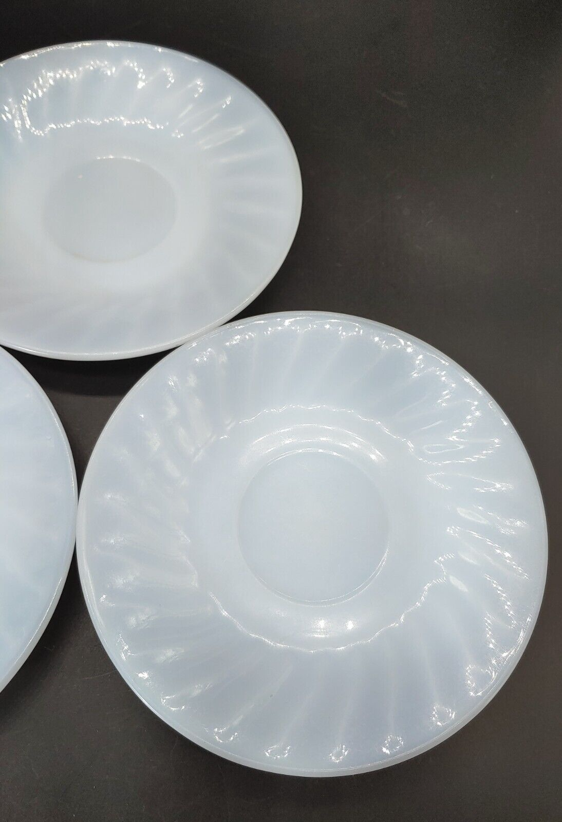 (3) Fire King Azurite Delphite Blue 5-3/4” Swirl Glass Saucer Plates ...