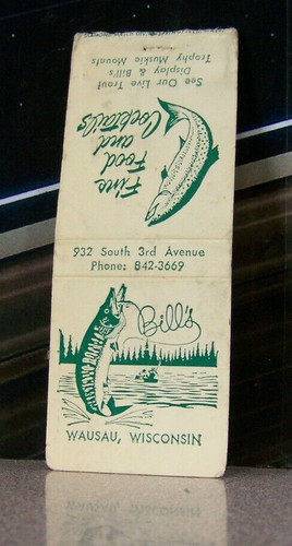 Vintage Matchbook Cover Z4 Wausau Wisconsin Fishing Fish Bill's Muskie ...