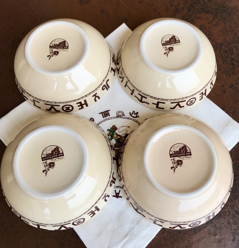 4 True West Westward Ho Rodeo Pattern Western Soup Bowls | eBay