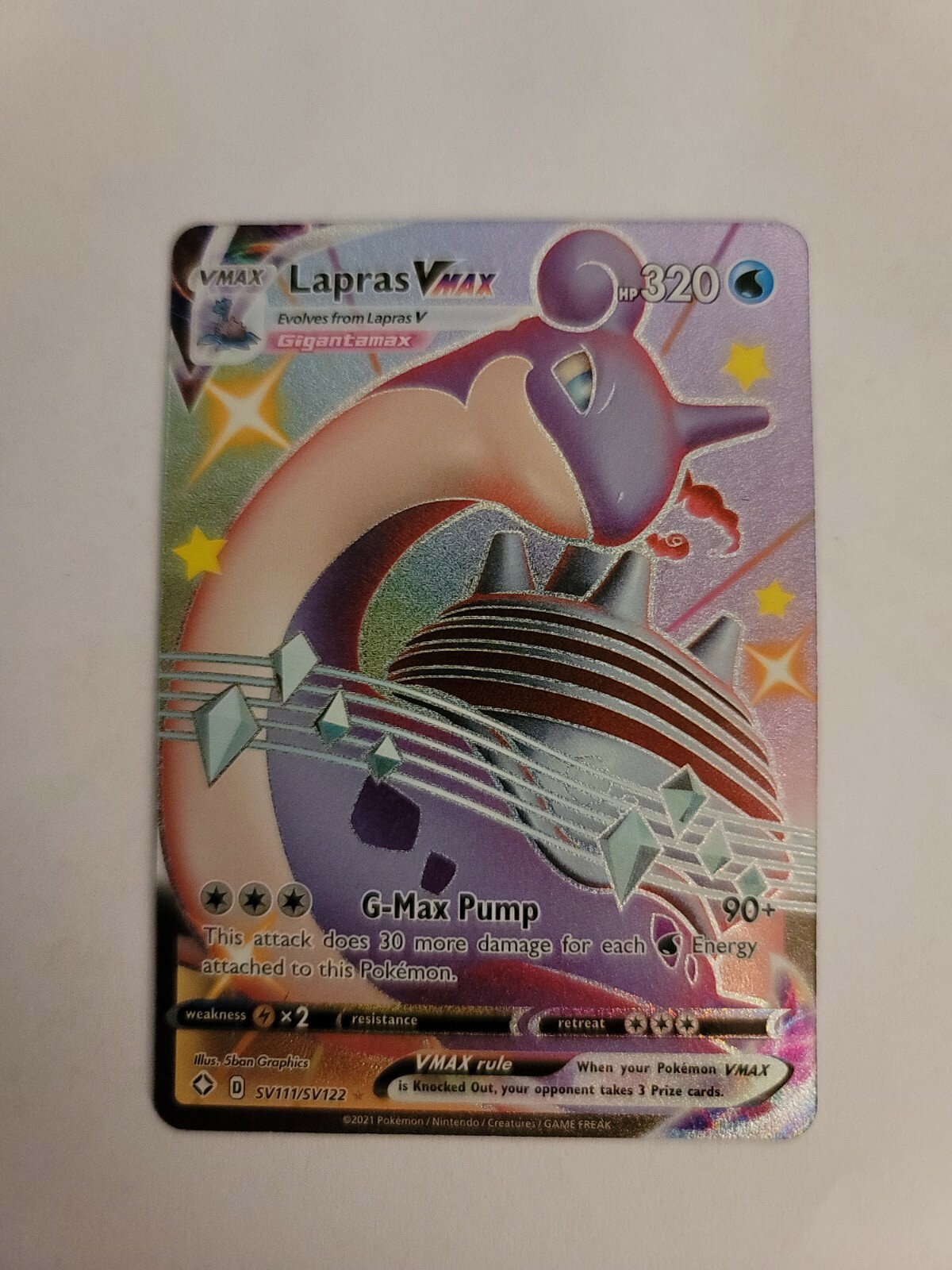 Pokemon Lapras VMAX SV111/SV122 Full Art Shining Fates Shiny Vault NM/M ...