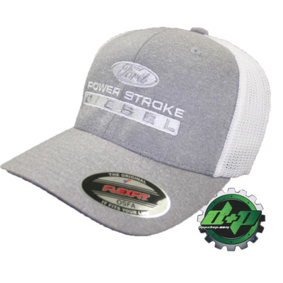 white ford powerstroke flexfit fitted trucker ball cap hat back diesel ...