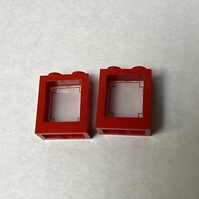 2 Lego 1x2x2 Window Red Translucent Glass Geometric Pattern Ninjago ...