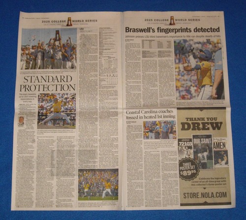 2025 NATIONAL CHAMPIONSHIP NEWSPAPER LSU TIGERS BASEBALL COLLEGE WORLD ...