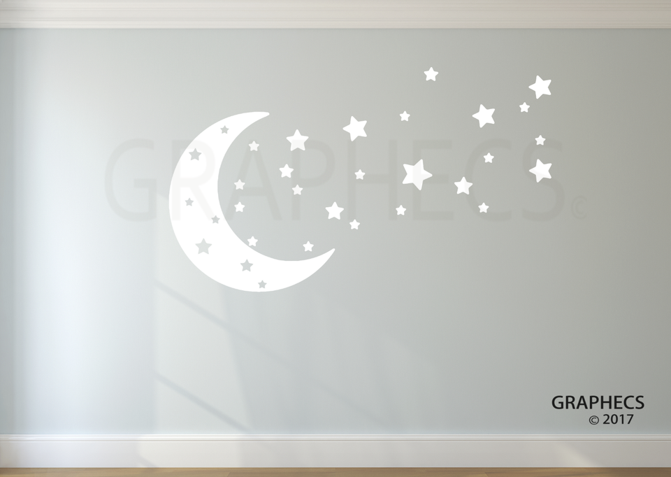 Moon and Stars Celestial Wall Decal Sticker Night Kids Bedroom Decor | eBay