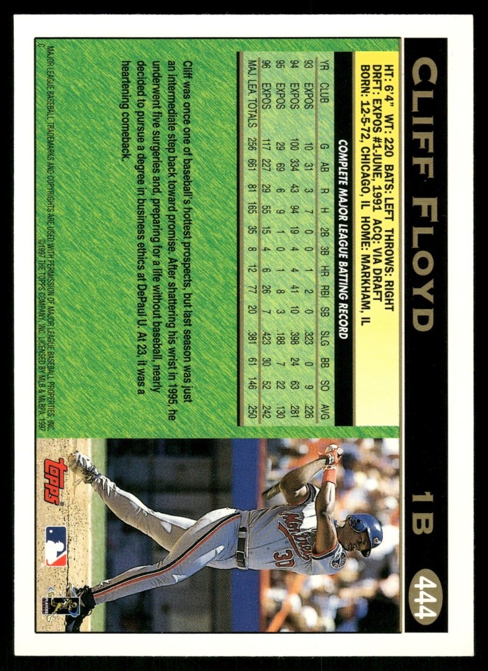1997 Topps Cliff Floyd #444 Montreal Expos Baseball Card | eBay