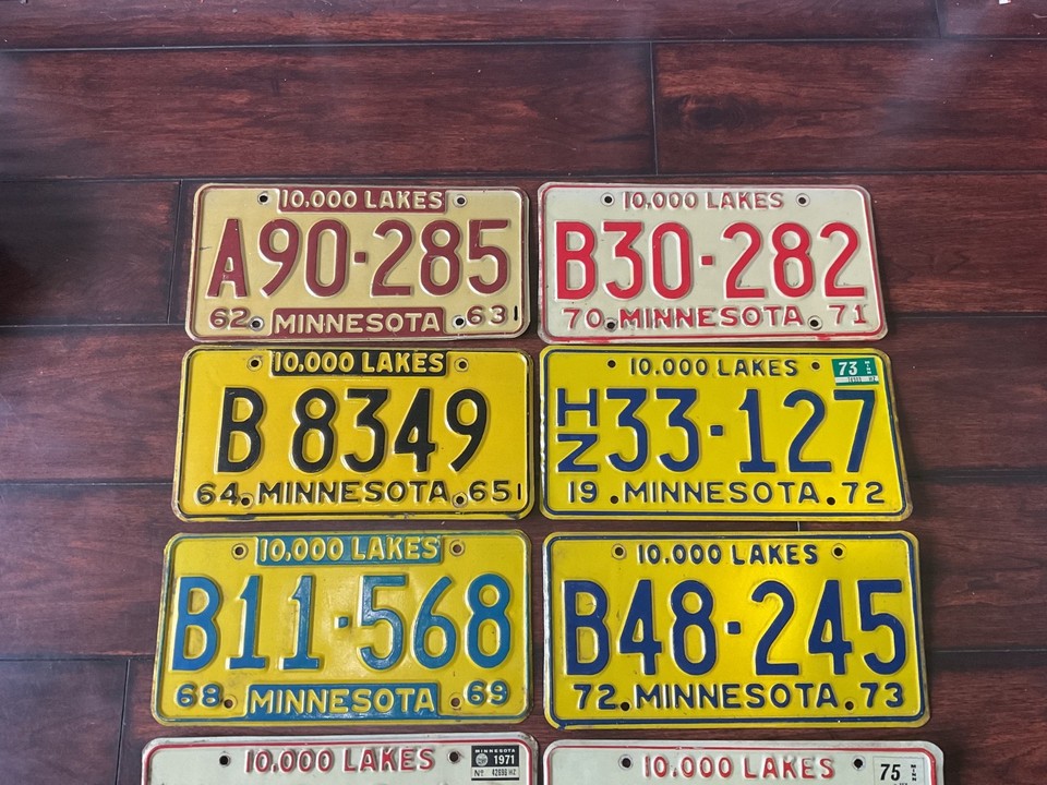 RARE LOT OF 10 MINNESOTA LICENSE PLATE PLATES 1962 1963 1964 1965 1968 ...