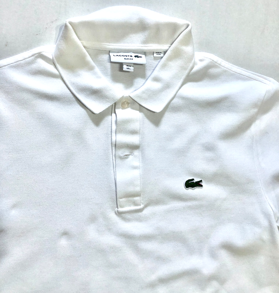 LACOSTE WHITE S/S POLO COLLAR NECK BUTTONS 100% COTTON VENTS MENS US L ...