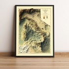 Italy Map, Italy Bathymetric 2D Relief Map, Italy Vintage Map - 2D Flat ...