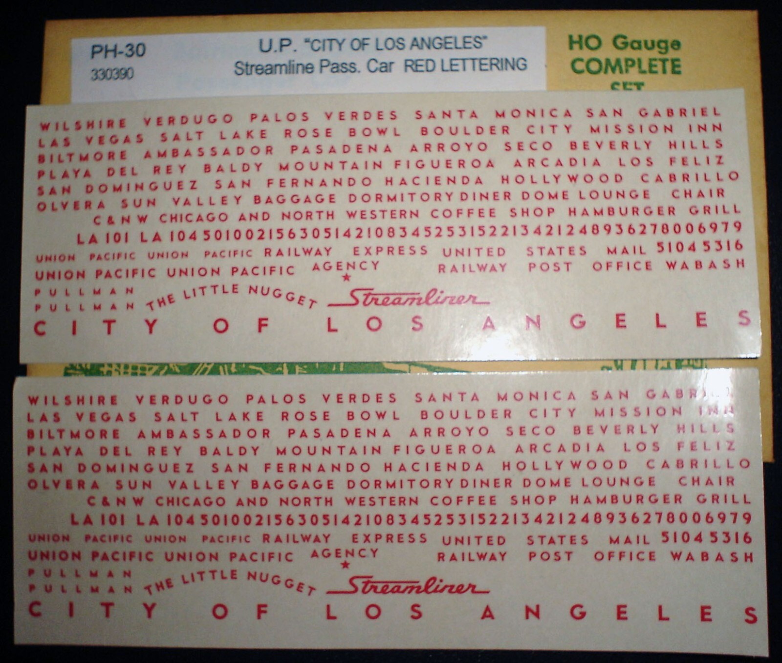 CHAMP, UNION PACIFIC, “CITY OF LOS ANGELES” STREAMLINER, HO DECALS, PH ...
