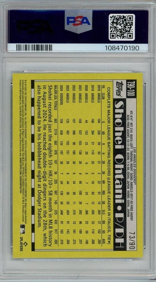 2025 Topps Series 1 Shohei Ohtani 1990 Topps The Real One /90 PSA9 MINT ...