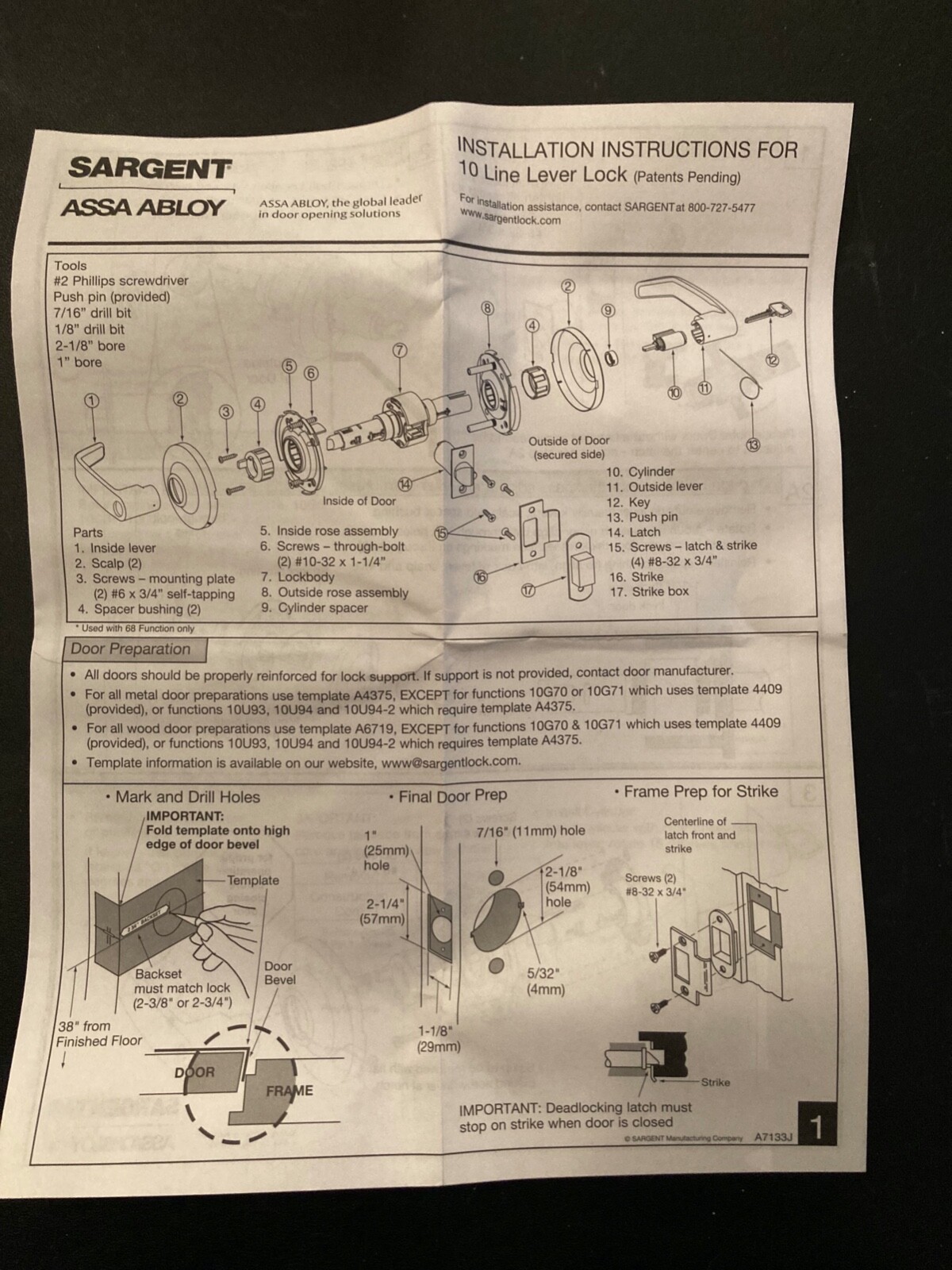 Sargent 28-10G04-LL Cylindrical Lock, Storeroom Function, L Lever, L ...