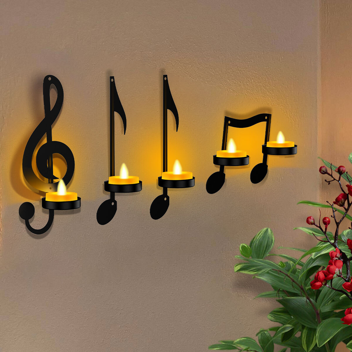 4Pcs Music Note Candle Holder Black Music Note Wall Sconce Vintage Art ...