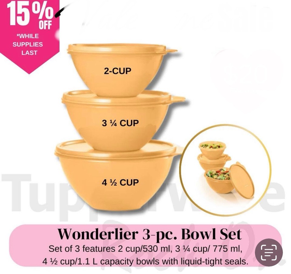 Tupperware Small Wonderlier 3-bowl Set New Peach | eBay