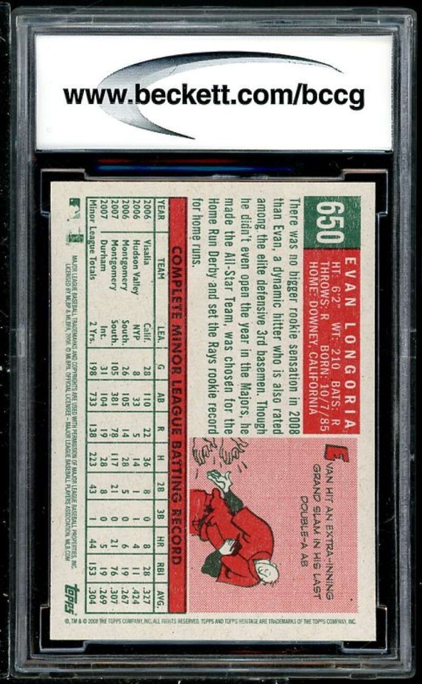 Evan Longoria Rookie 2008 Topps Heritage #650 BGS BCCG 10 (Read ...