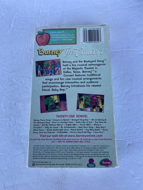 Barney - Barney in Concert (VHS, 2000, Classic Collection) for sale ...
