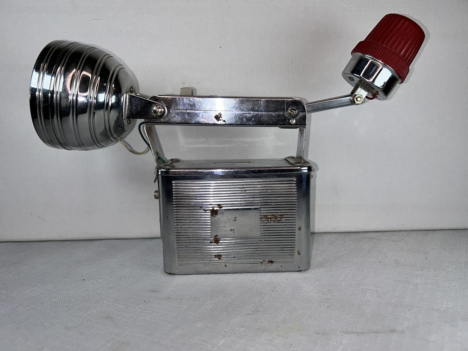 VINTAGE ASH FLASH Chrome Metal Flashlight 6V British Empire Red Light ...