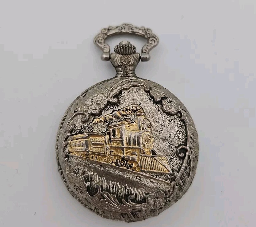 Milan Quartz Locomotive Train Pocket Watch Silver Ton… - Gem