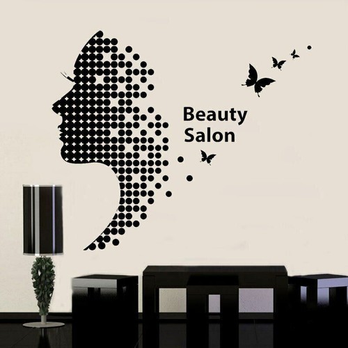 Beauty Salon Wall Sticker Pretty Girl Butterfly Hair Hairdressing Shop ...