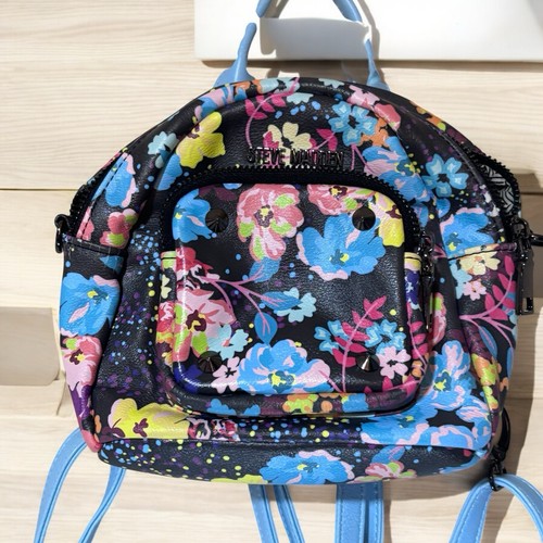 STEVE MADDEN Mini BACKPACK Crossbody Crossover Bag Floral Blue Faux ...