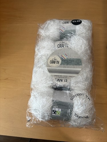 Aldi So Crafty Fancy Yarn Tinsel Snow In White 6 X 50 Gram Balls | eBay UK