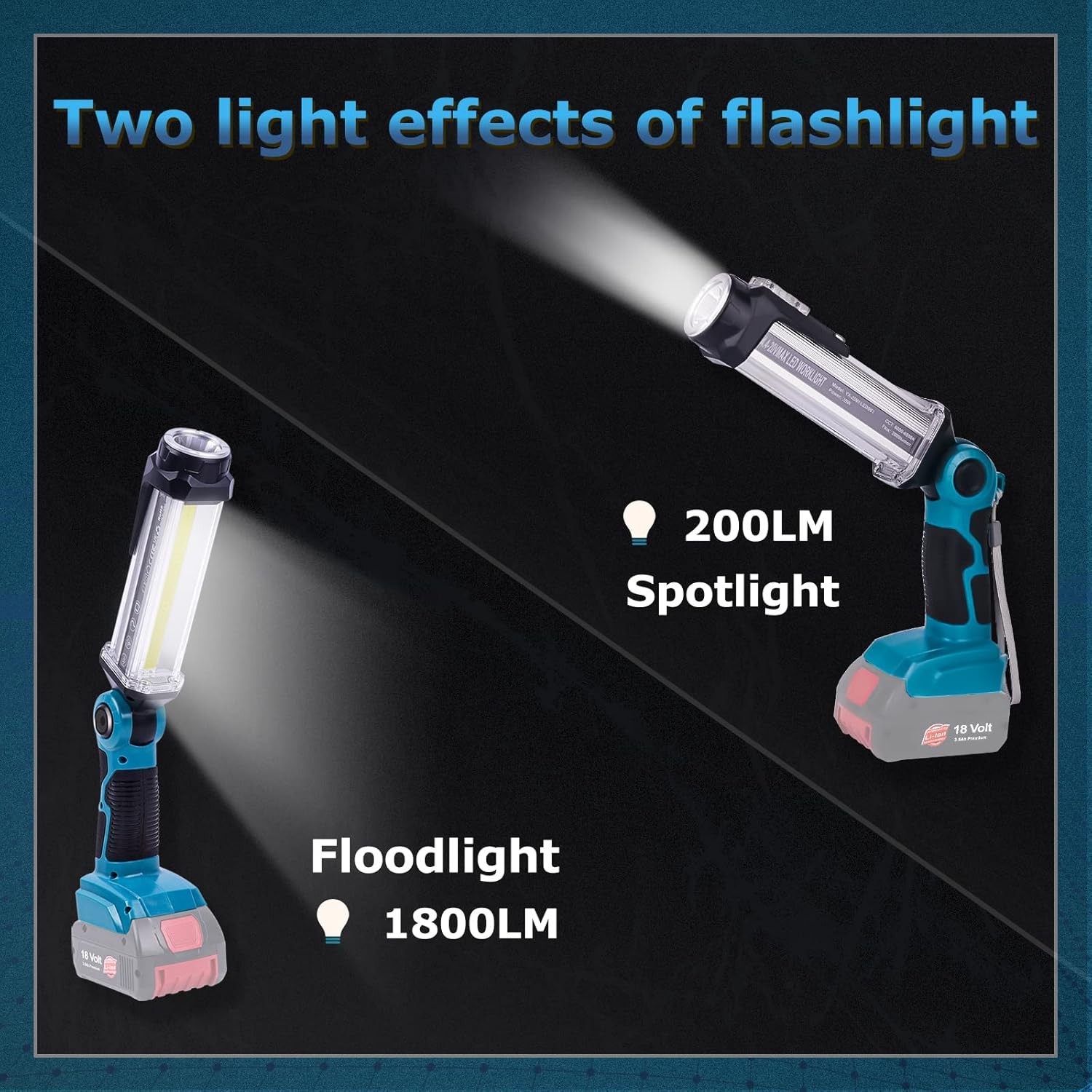 2000LM LED Cordless Lamp for Bosch 18V MAX Li-ion Battery 35W Portable ...