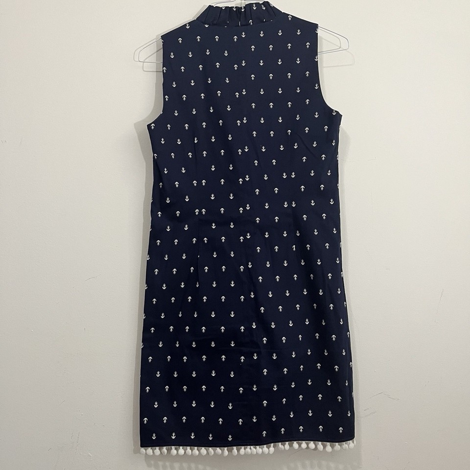 Chetta B Dress 6 Cotton Sheath Navy Blue White Anchor Print Sleeveless ...