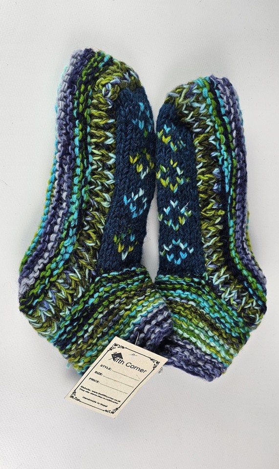 HANDMADE FAIRTRADE WOOL FLEECE LINED COSY TOES SLIPPER BED SOCKS SIZE 4 ...