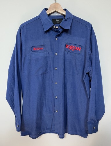Exxon Mobil Gas Station Employee Uniform Long Sleeve Shirt Blue Mens ...
