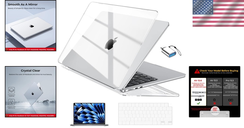 Crystal Clear Hard Shell Case for MacBook Air 13.6' M3 M4 M2 with ...