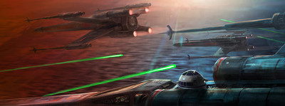 X-Wing Fighter Firing Descent Incredible Star Wars R2D2 Artwork Giclée ...