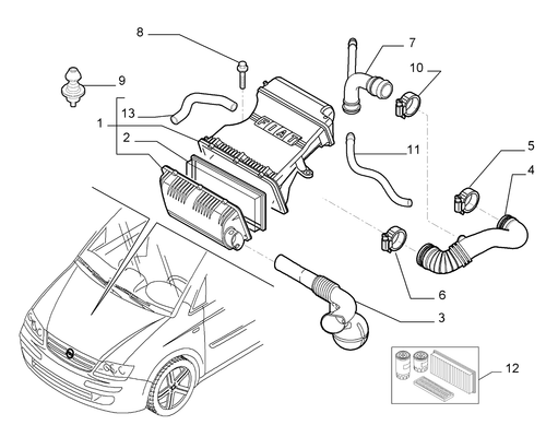 SCATOLA COMPLETA FILTRO ARIA ORIGINALE FIAT IDEA STILO PUNTO 1,2 1,4 BZ ...