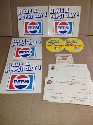 Vintage Pepsi Cola Advertising Lot Store Window Stickers, Payroll ...