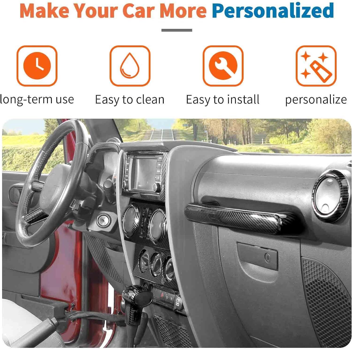 Carbon Fiber 16pcs Interior Decor Cover Trim Kit for Jeep Wrangler JK ...