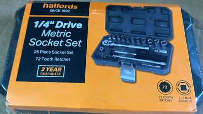 NEW Halfords 1/4’’ 25 Piece Drive Metric 4-14mm Socket Set 72 Tooth ...