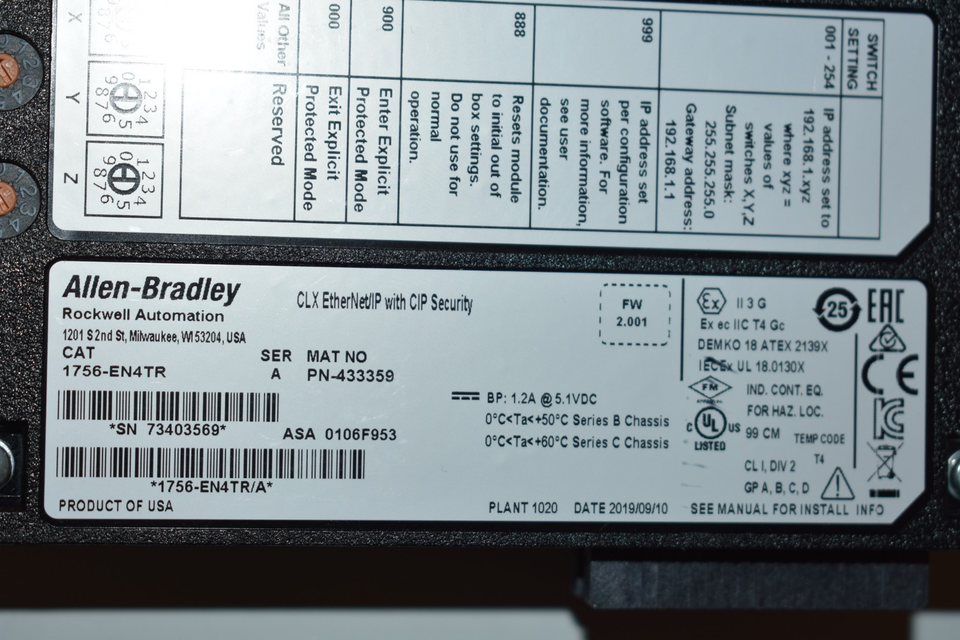 1756-EN4TR ALLEN BRADLEY CONTROLLOGIX COMMUNICATION MODULE 2019 NEW ...