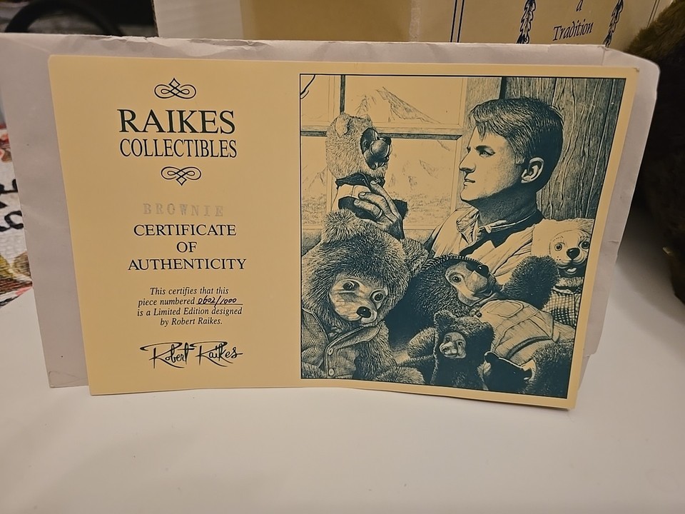 VINTAGE Robert Raikes Brownie Bear Plush Teddy Bear Wood Face 602/1000 ...